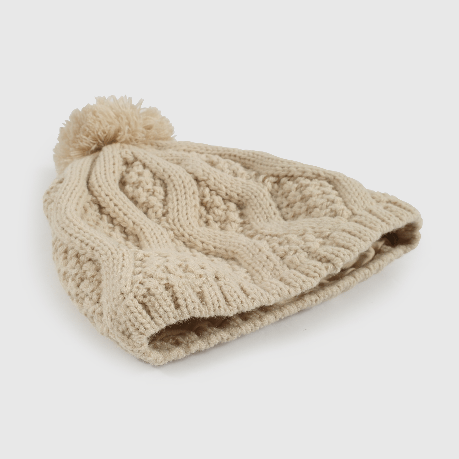 Gorro Tejido Trenzado con Forro Beige